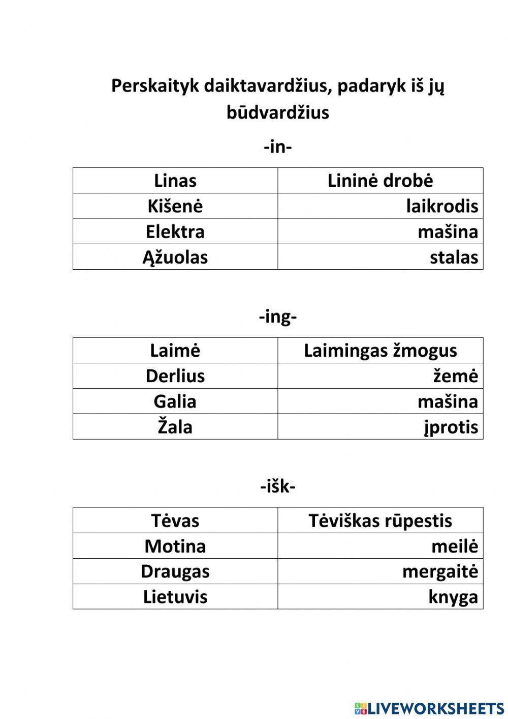 būdvardis, priesagos online exercise for | Live Worksheets
