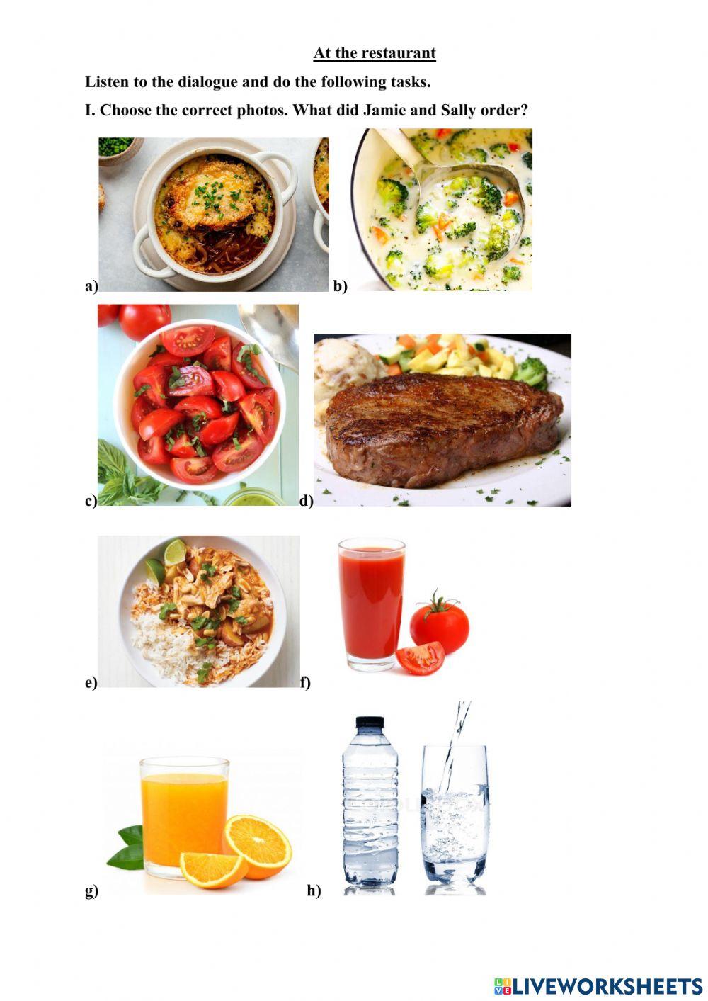 At the restaurant worksheet for 5 | Live Worksheets