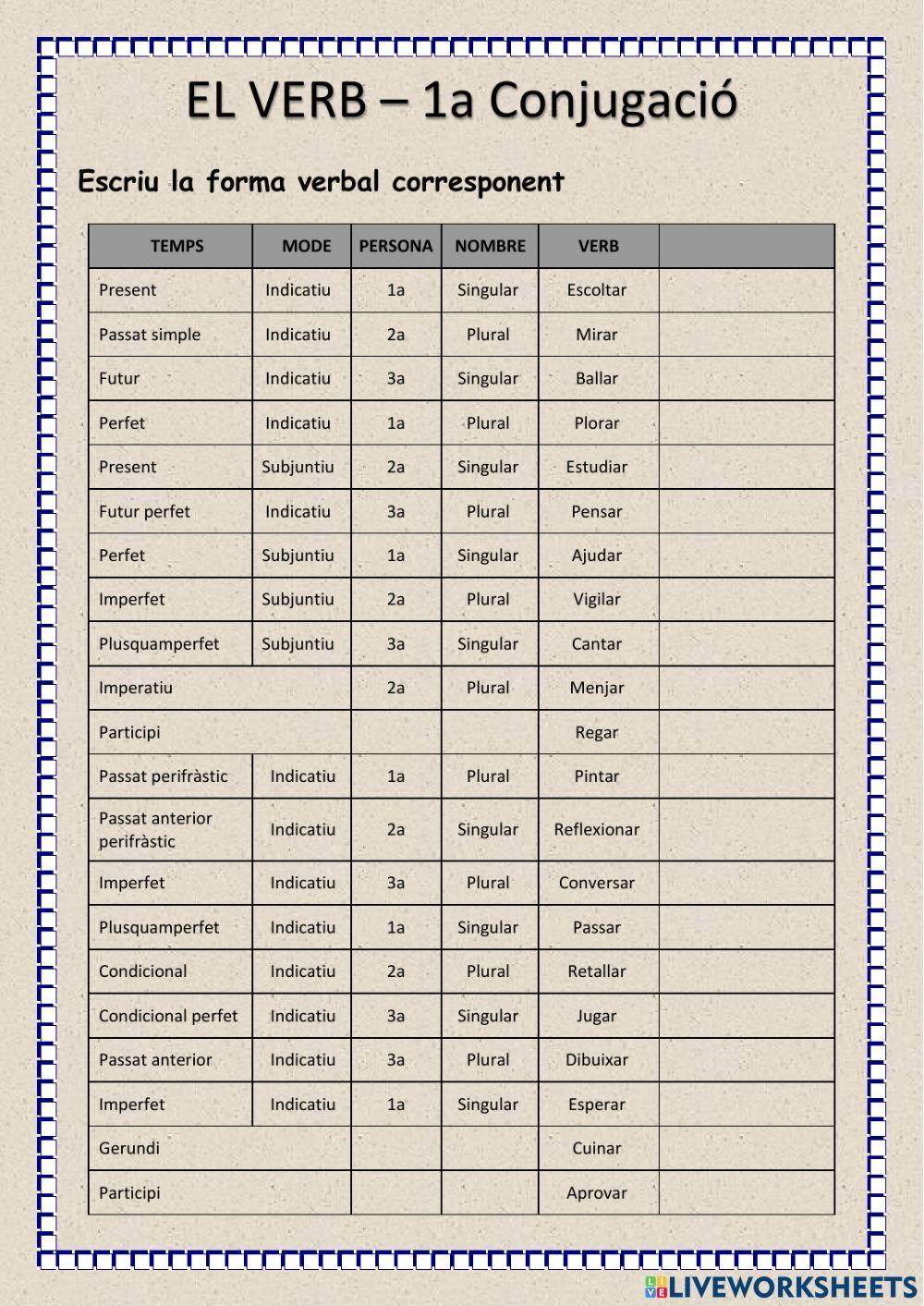 El verb - 1a Co… | Free Interactive Worksheets | 789100