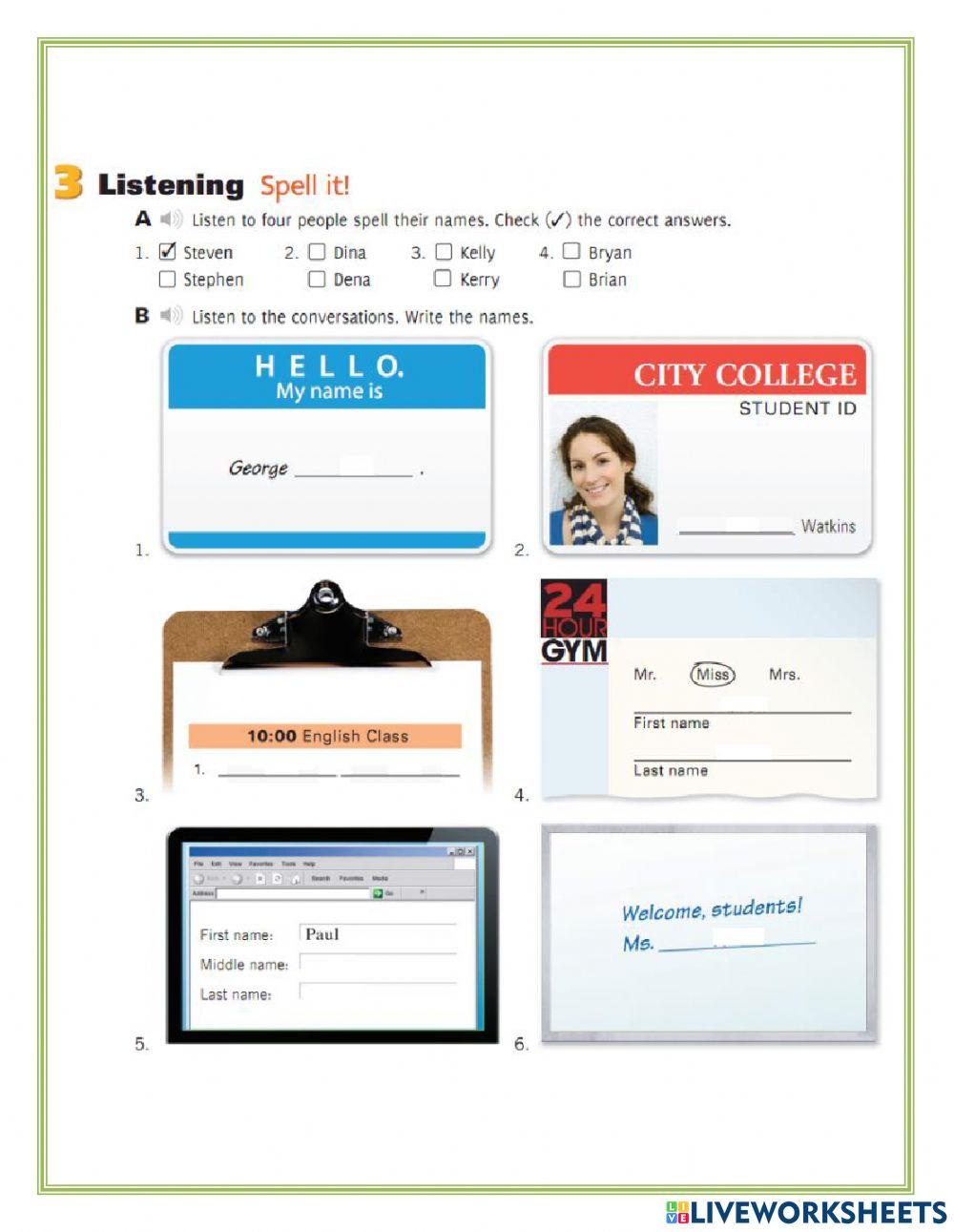 Spelling names | Free Interactive Worksheets | 4840702