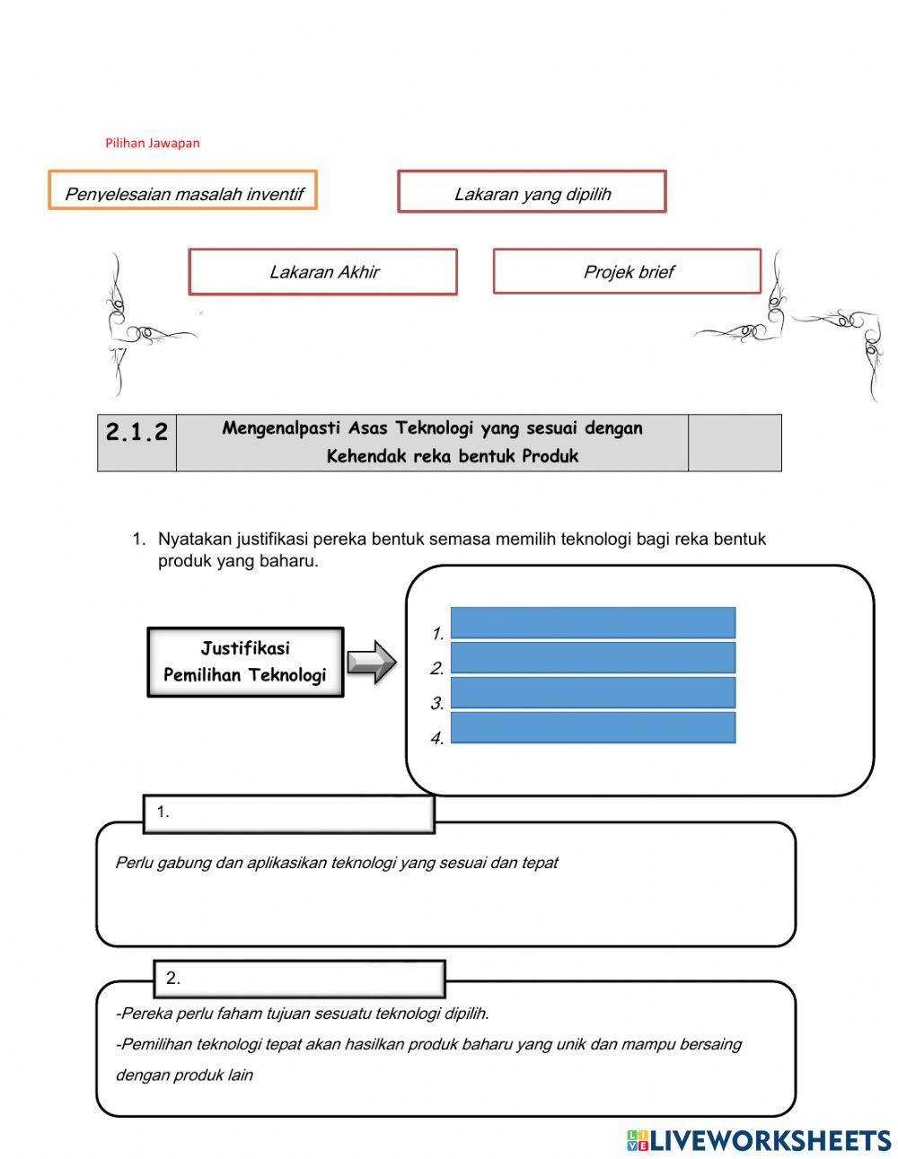 PENGHASILAN PRODUK 2.1.1 - 2.1.4 online exercise for | Live Worksheets