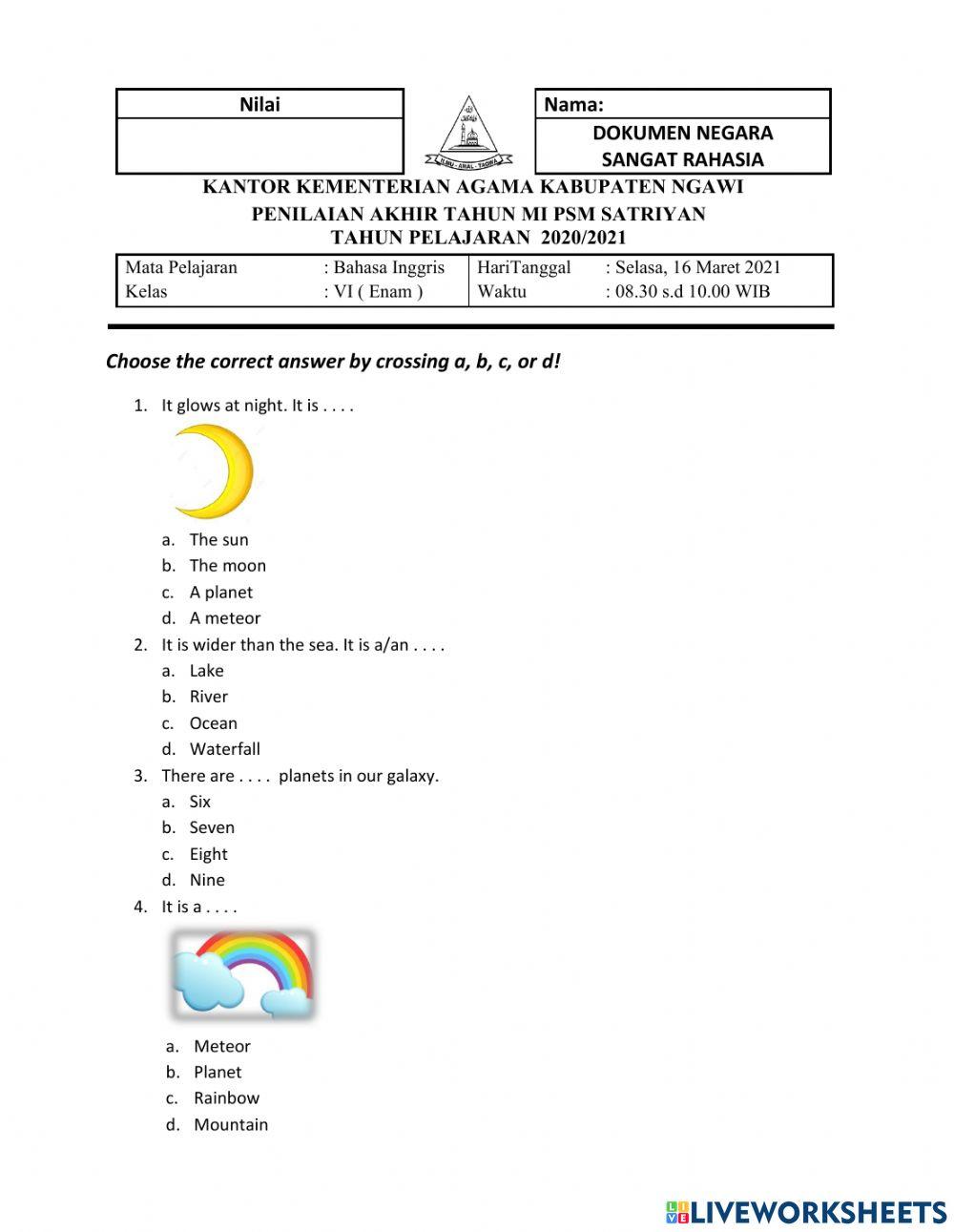 Bahasa Inggris online pdf worksheet for 6 | Live Worksheets