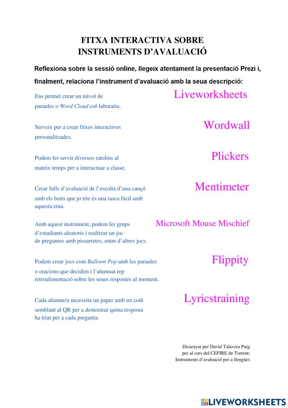 Instruments d'avaluació Fitxa Interactiva 57597