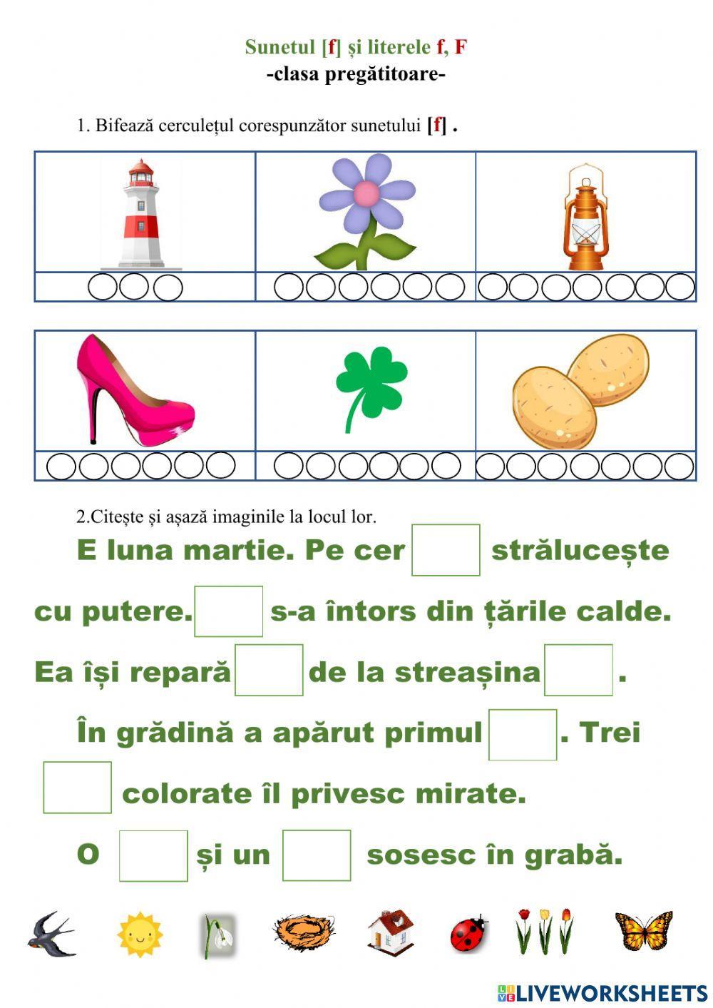 Sunetul f și literele f, F worksheet | Live Worksheets