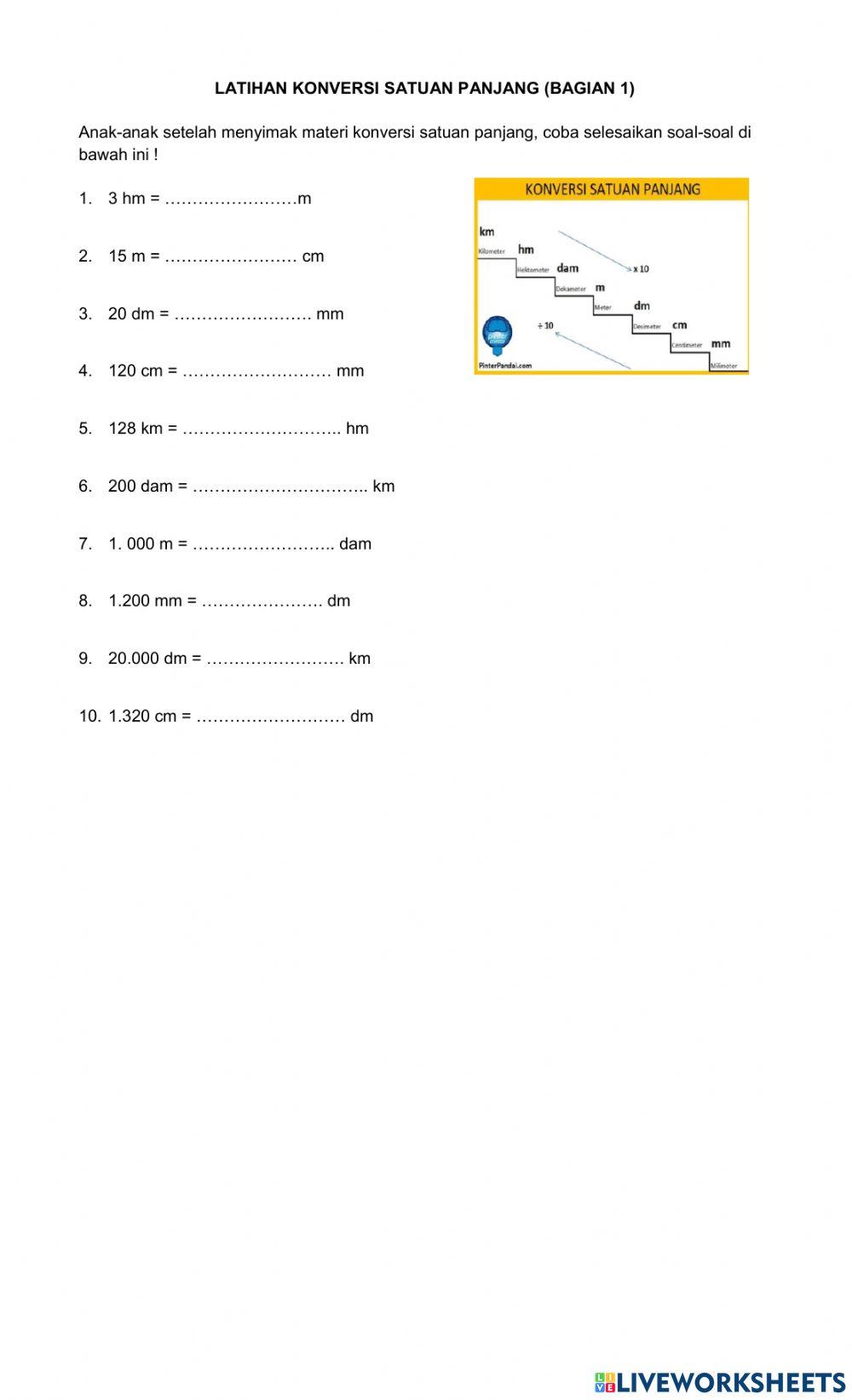 Latikan konversi satuan panjang 1 worksheet | Live Worksheets