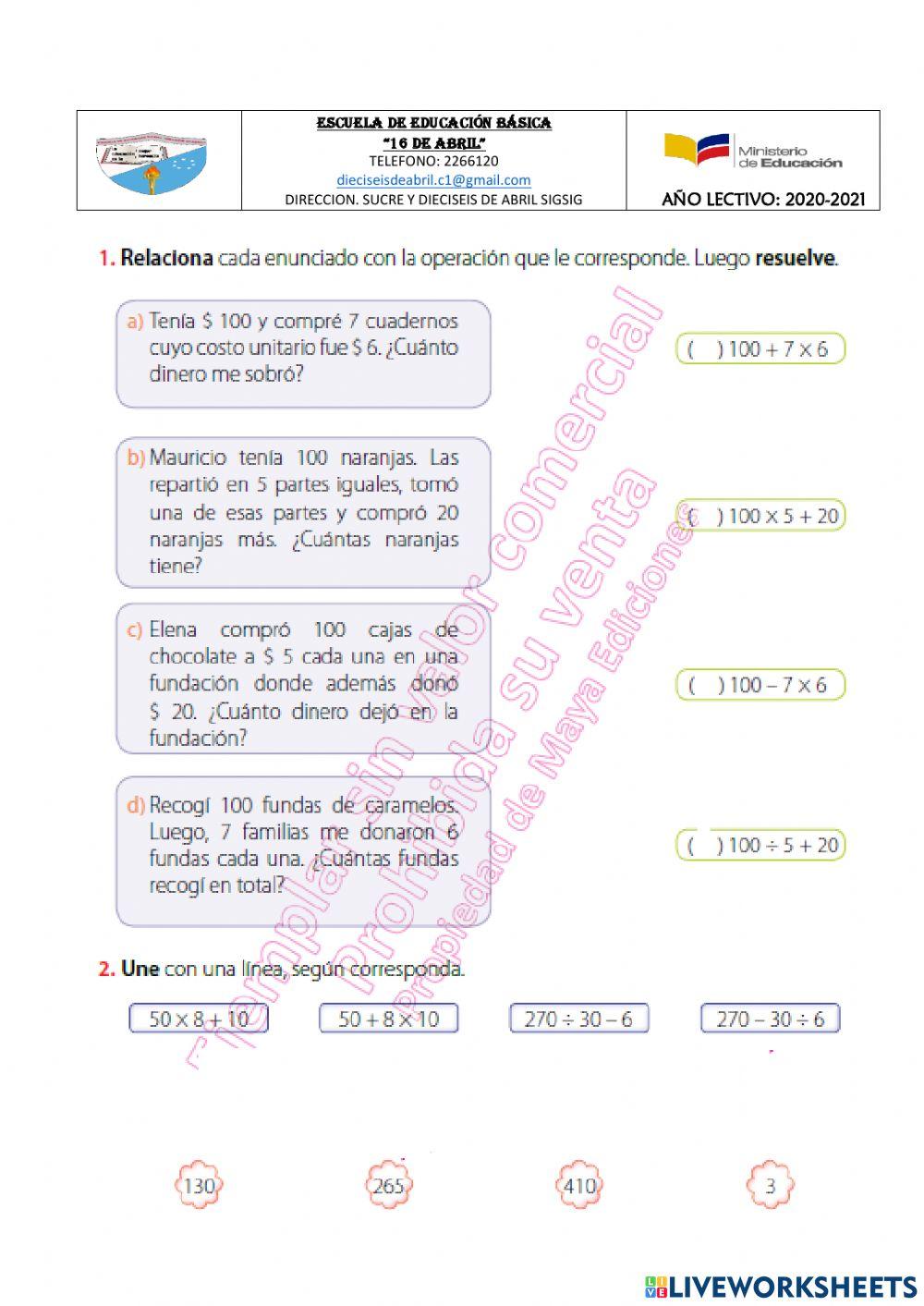 Matematicas quinto worksheet | Live Worksheets
