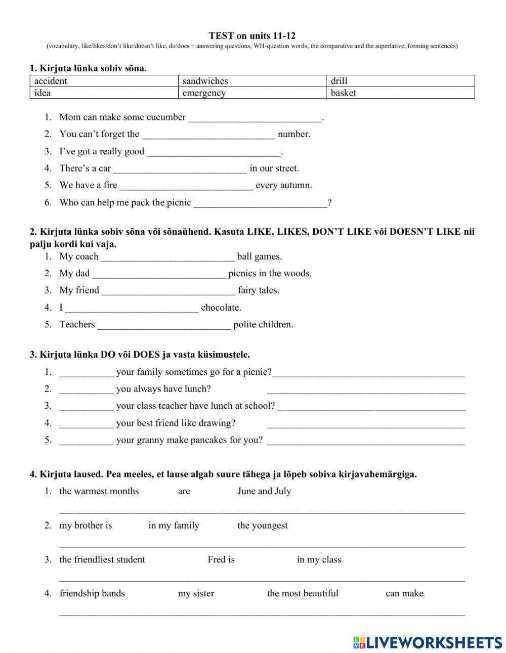 Test on units 11-12 (ILE 2) worksheet | Live Worksheets