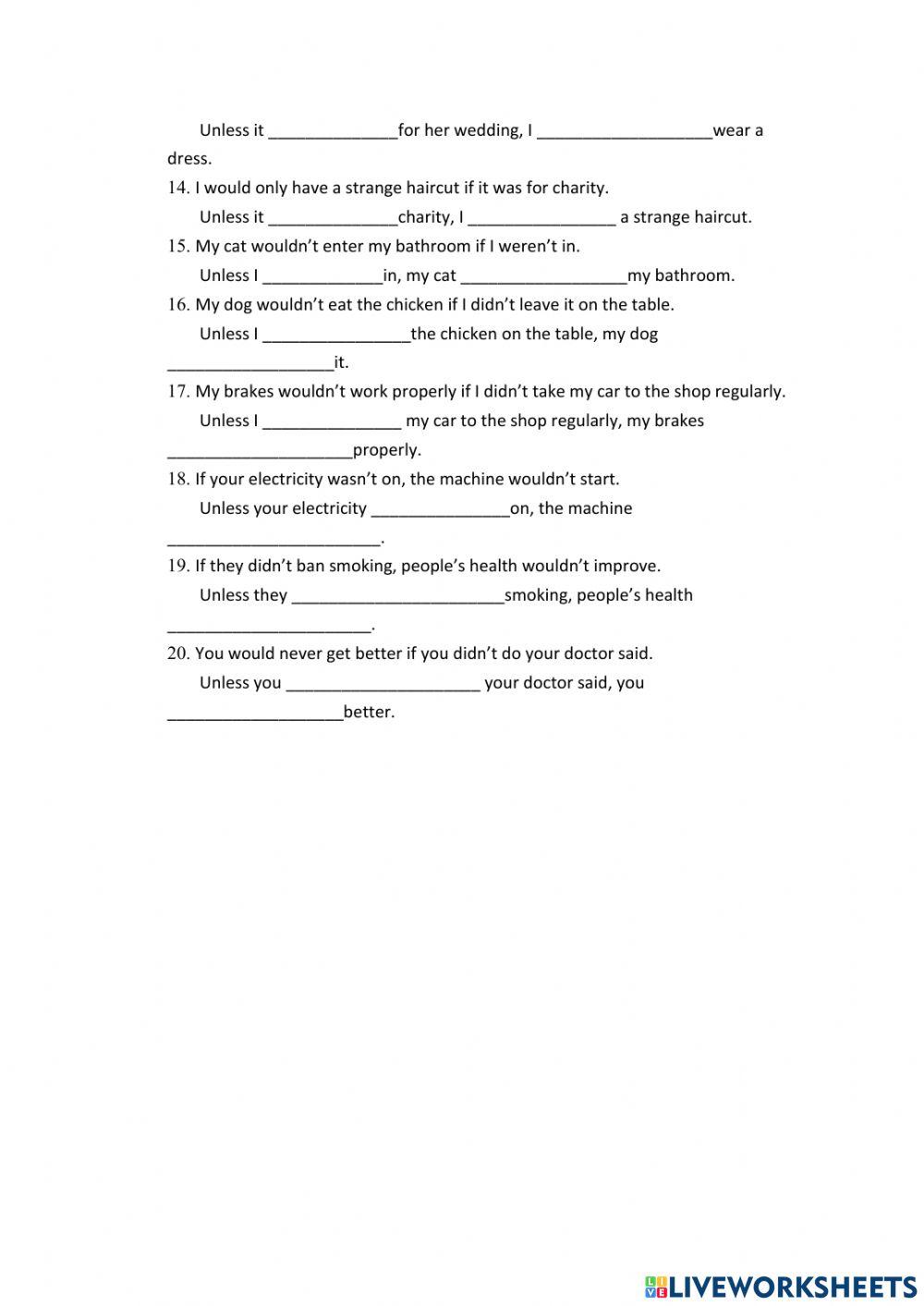 Unless - if | Free Interactive Worksheets | 791074