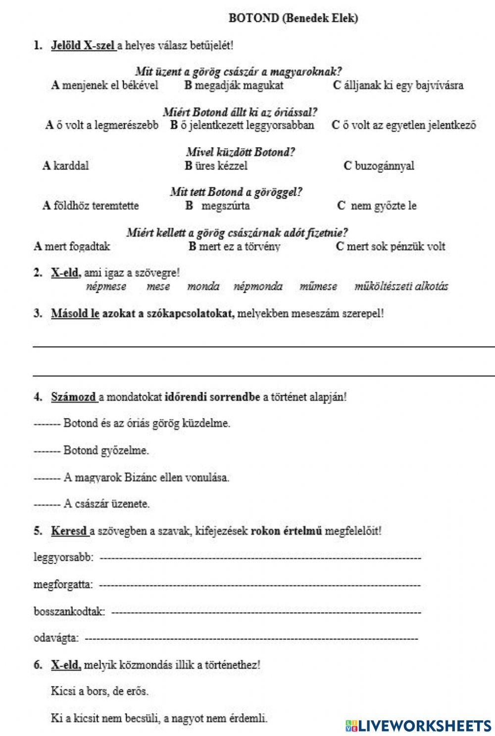 Olvasás interactive worksheet | Live Worksheets