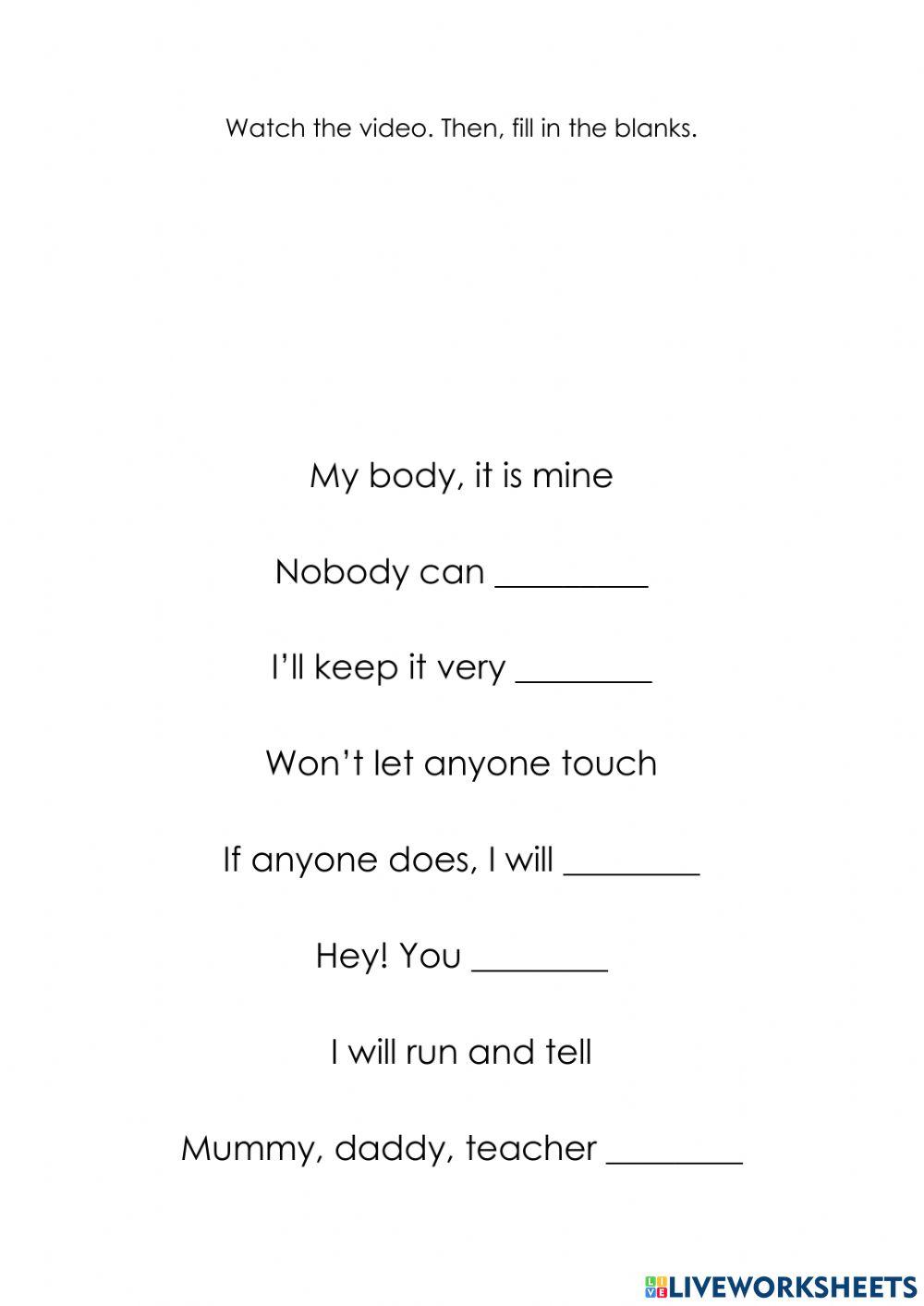 My body is mine | Free Interactive Worksheets | 791208