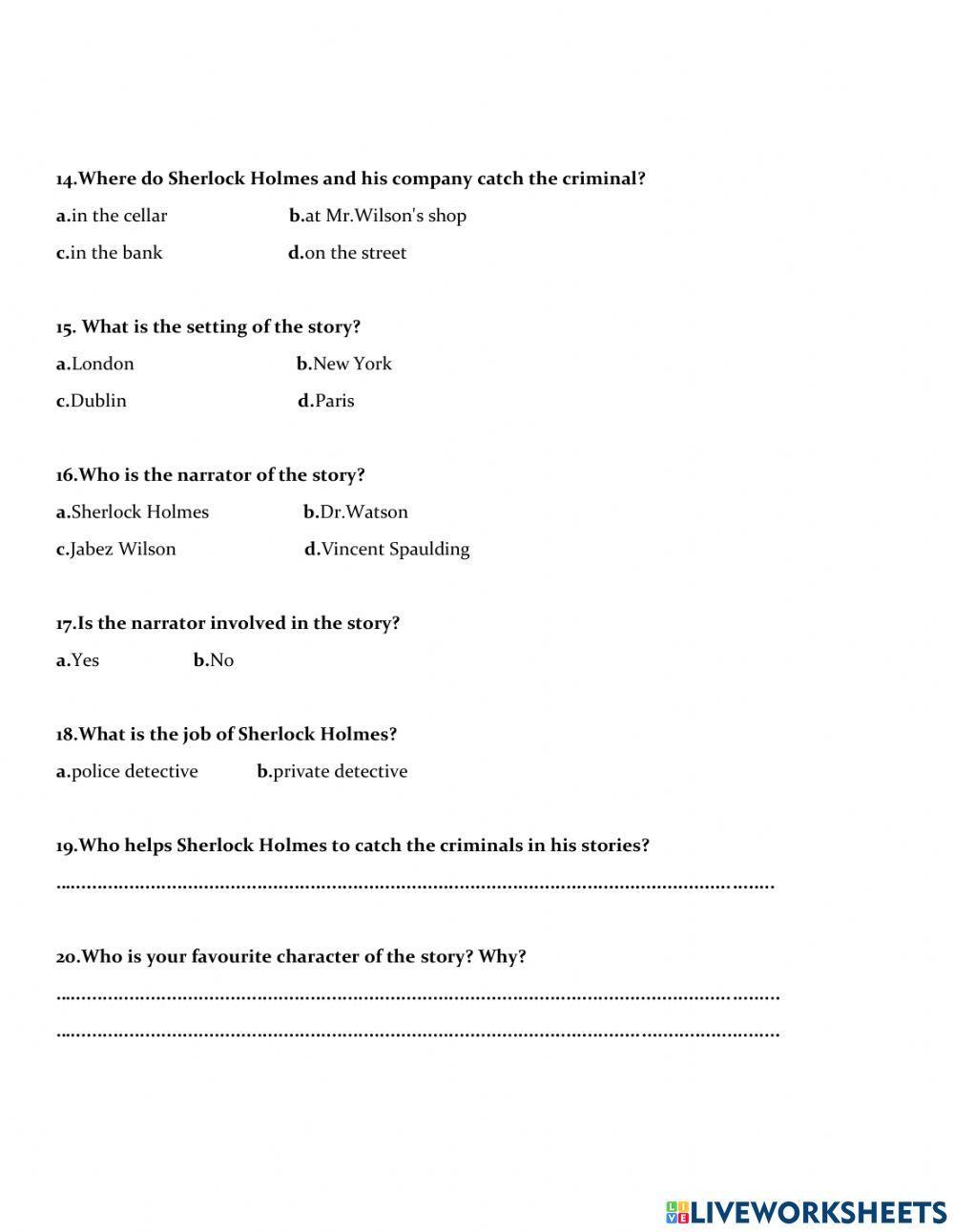 Sherlock Holmes… | Free Interactive Worksheets | 923937