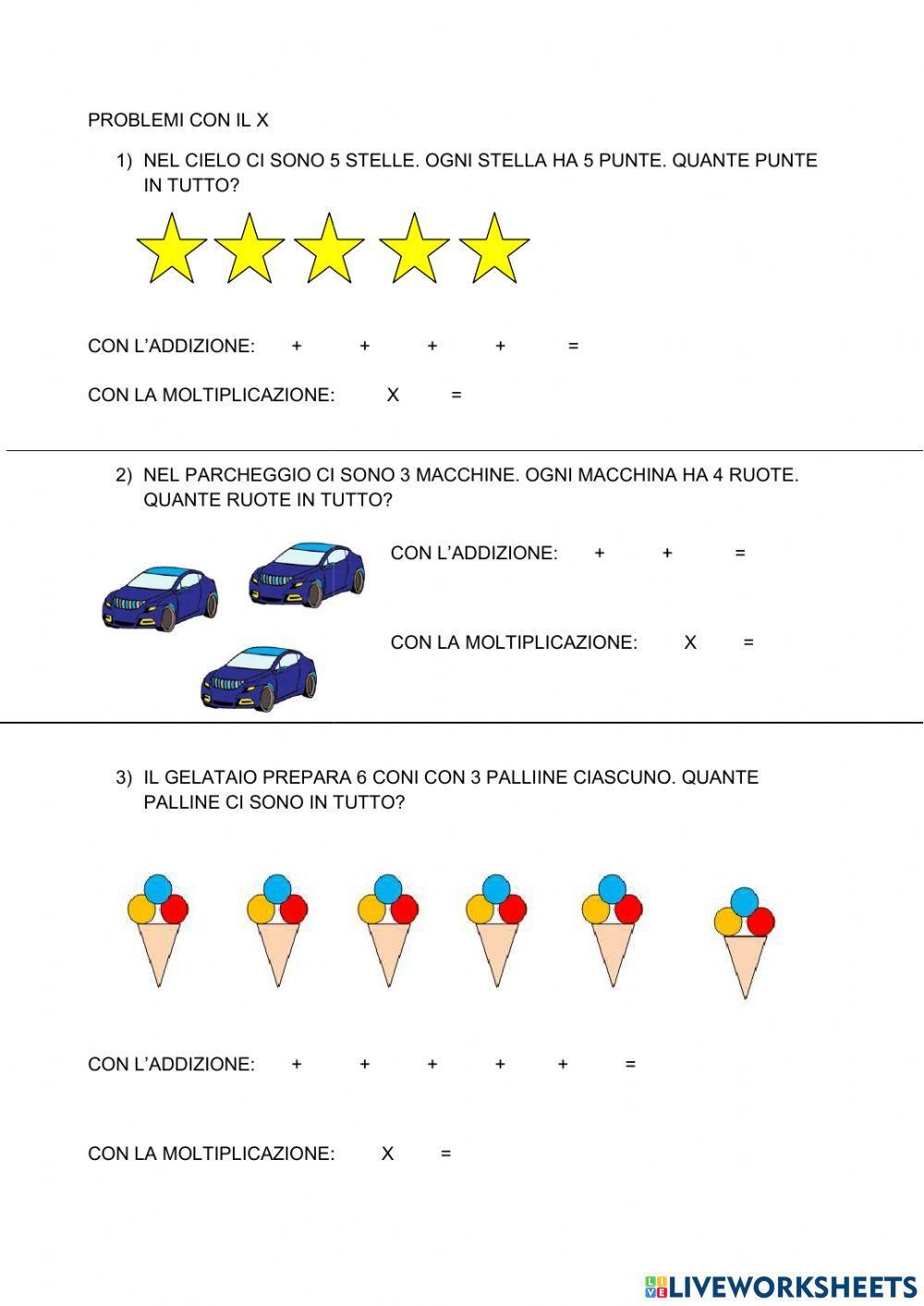 Problemi con la moltiplicazione exercise | Live Worksheets