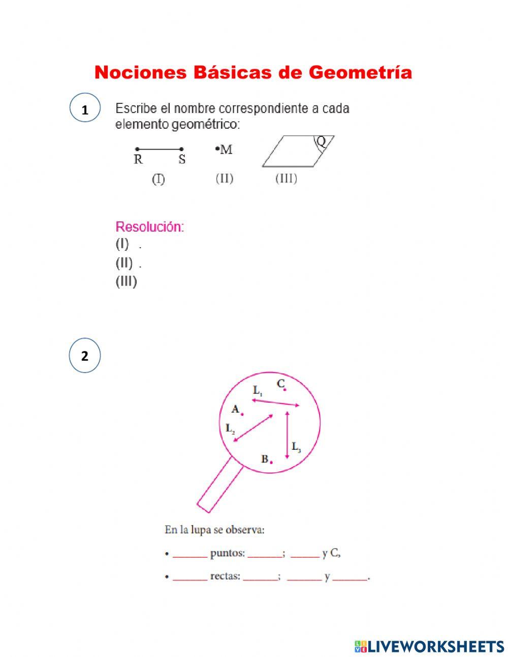 Nociones basicas de geometria worksheet | Live Worksheets