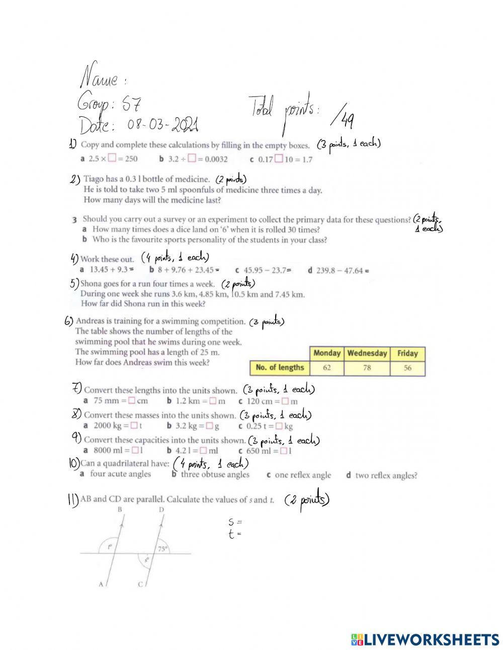 Maths S7 2nd Term Exam 792414 | Íñigo Ramos González