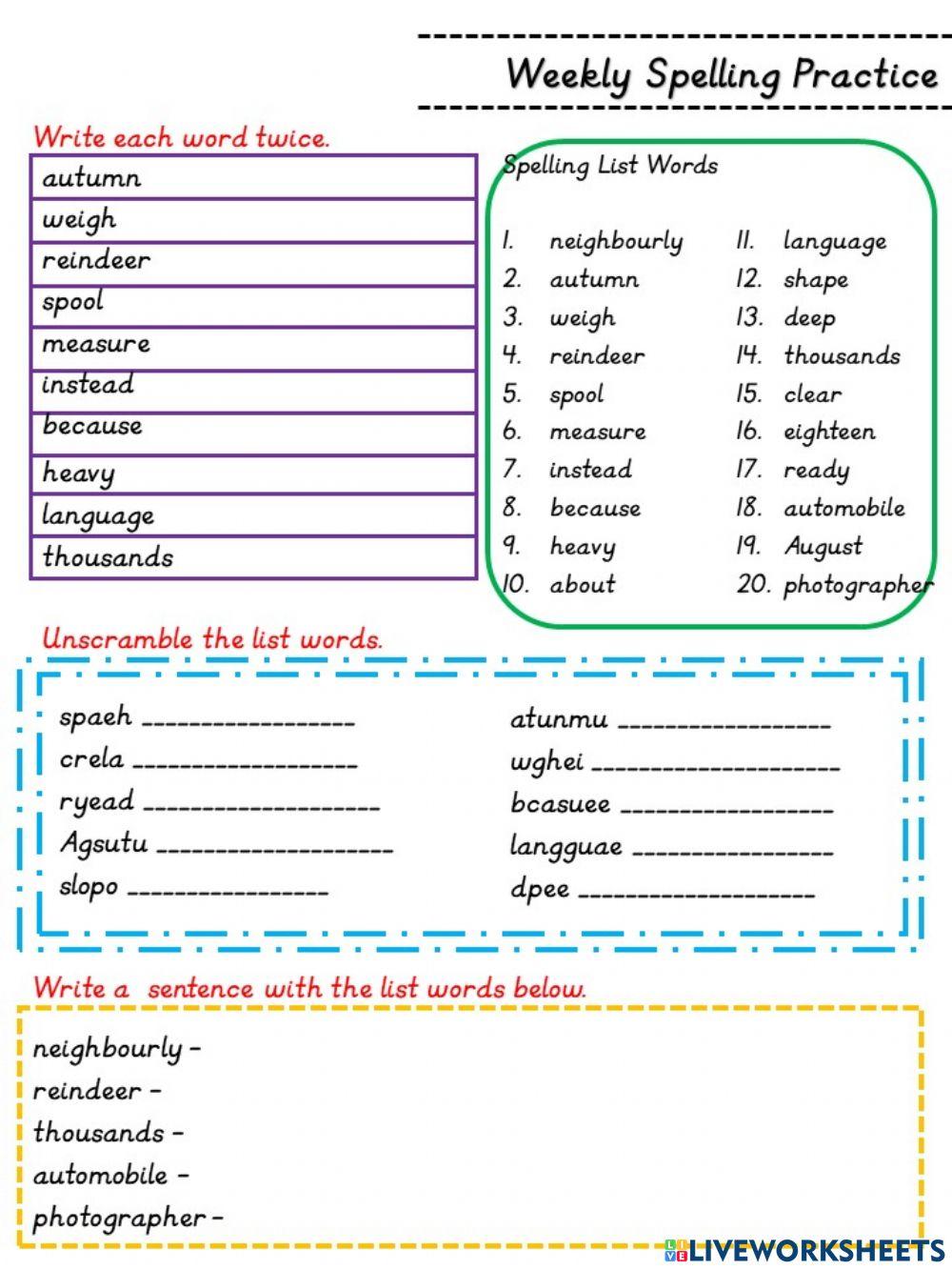 Spelling Practice online worksheet for 3 | Live Worksheets