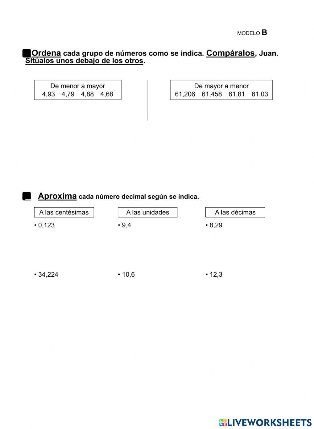 Números Decimales Online Exercise For 4º Curso Live Worksheets