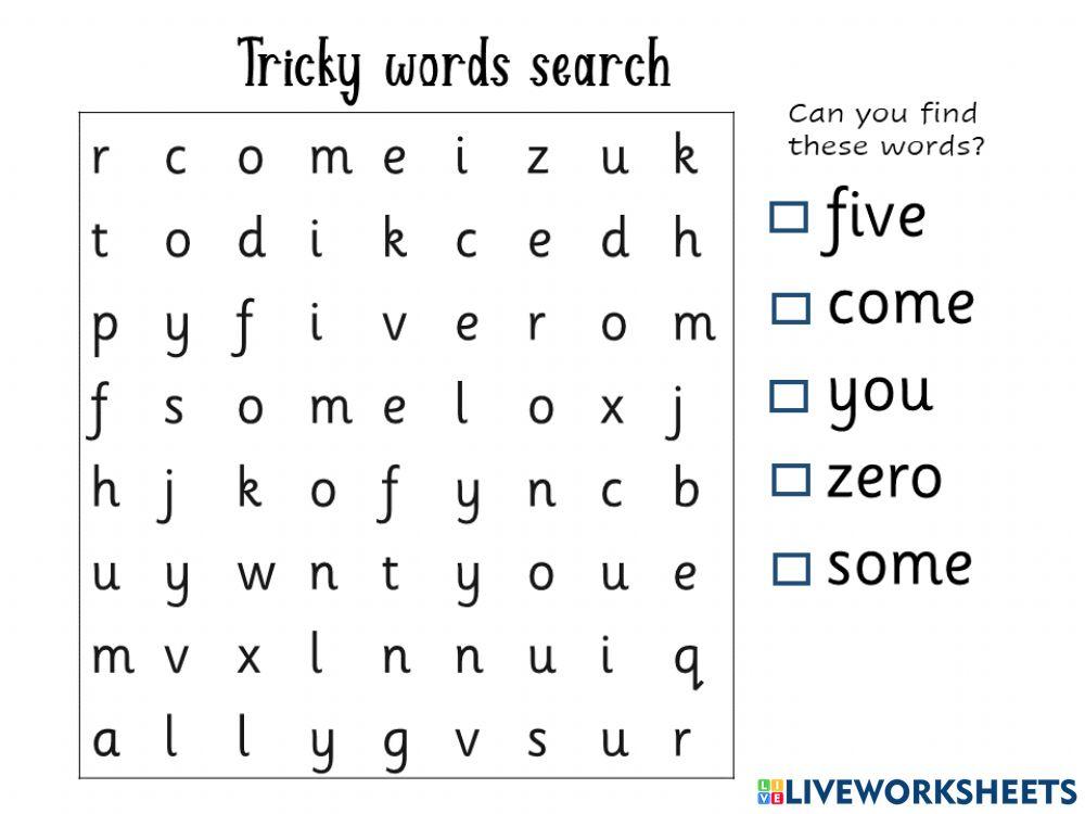 Tricky words search interactive worksheet | Live Worksheets