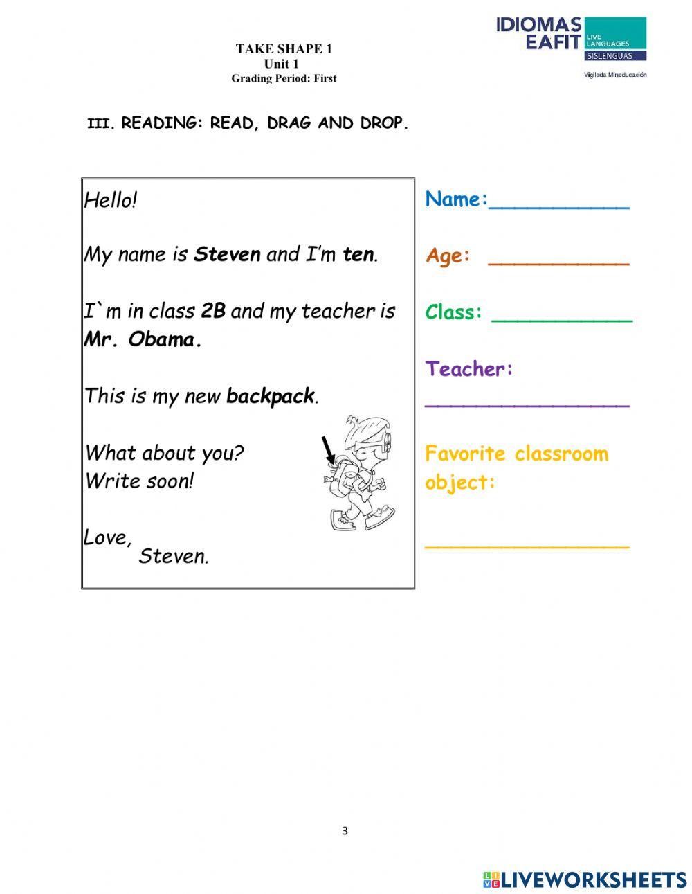 Take shape 1 unit 1 part 1 worksheet | Live Worksheets