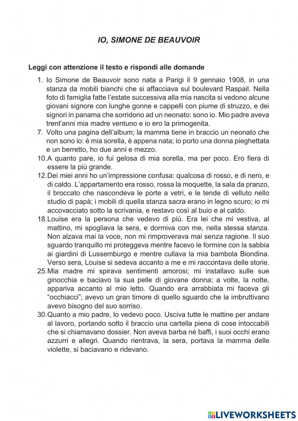 Simone de Beavoir worksheet | Live Worksheets