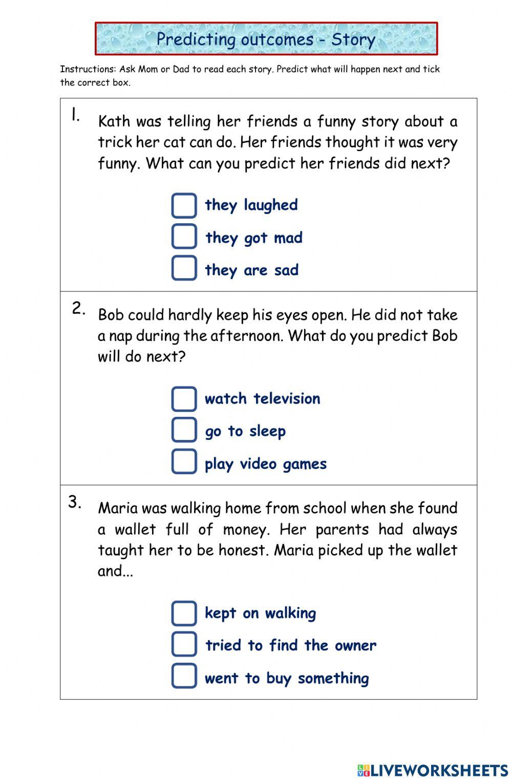 Predicting Outc… | Free Interactive Worksheets | 794300