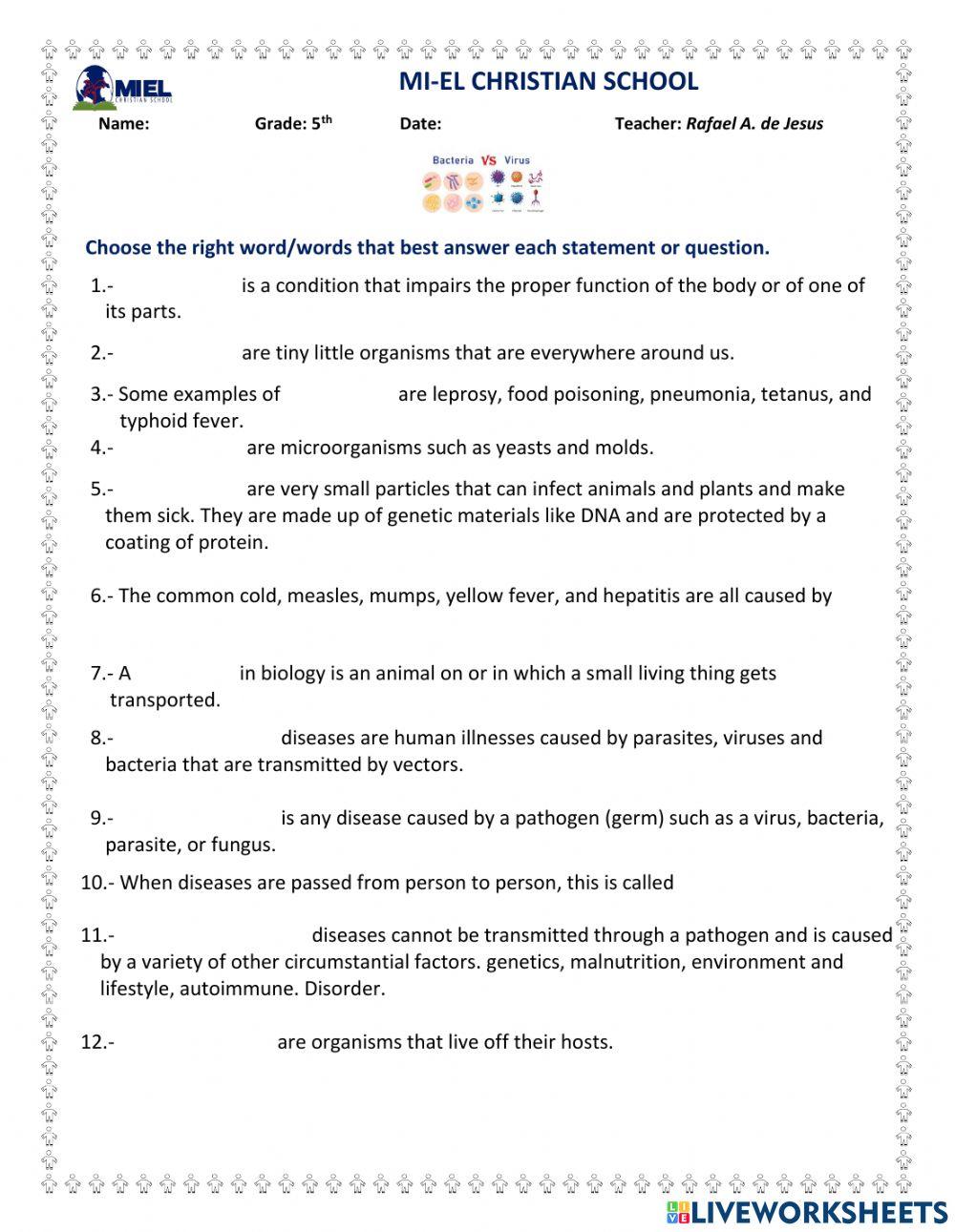 Bacteria, viruses, pathogens online exercise for | Live Worksheets