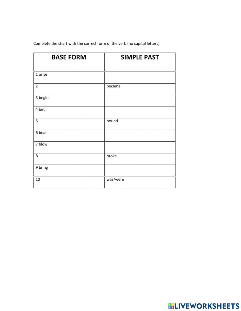 Simple past verbs online activity | Live Worksheets