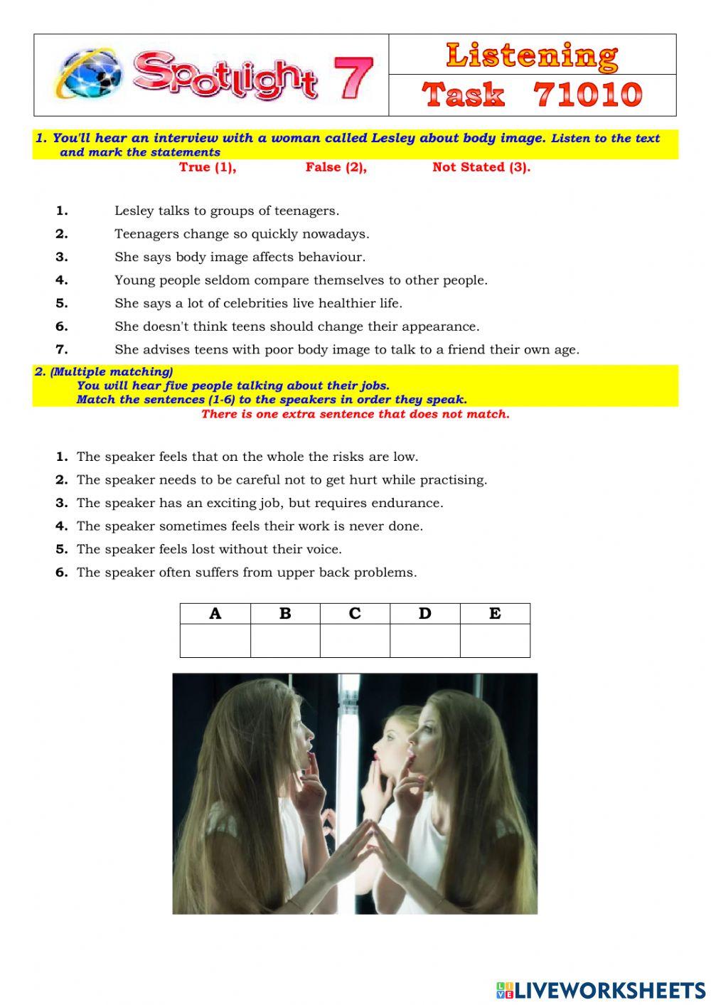 Spotlight 7 Task 71010 worksheet | Live Worksheets