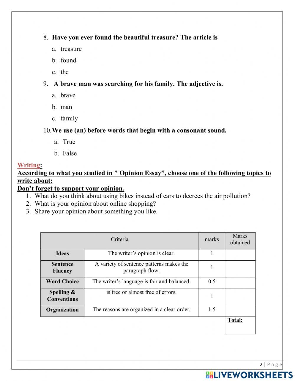 Paper 2 midterm worksheet | Live Worksheets