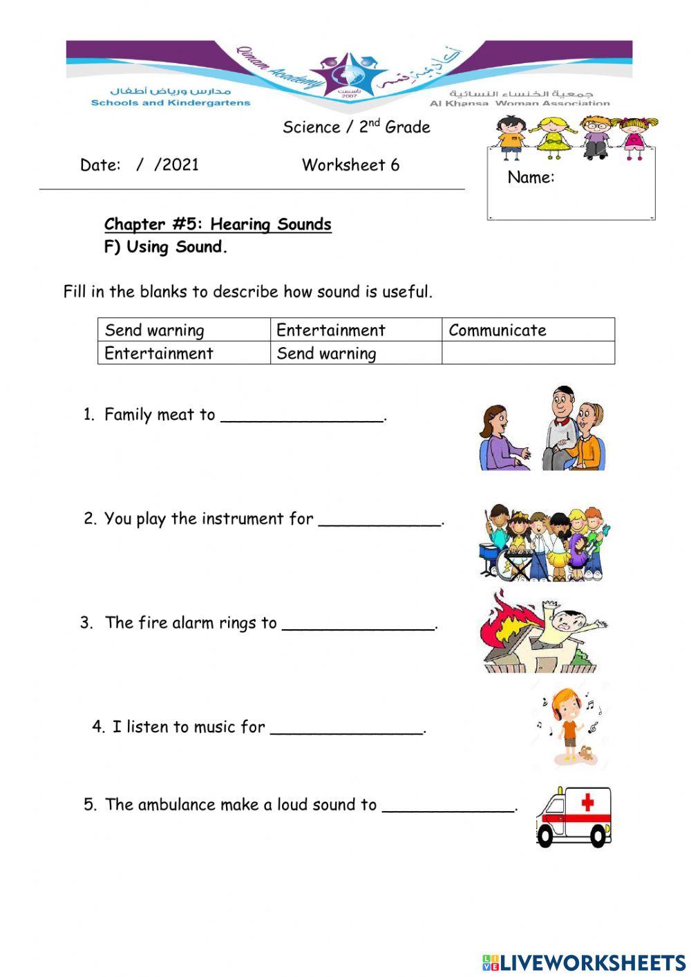 Using sounds worksheet | Live Worksheets