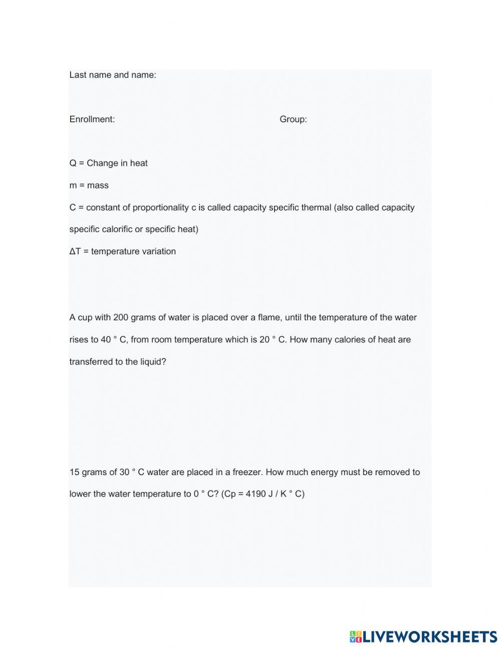 Change in heat worksheet | Live Worksheets