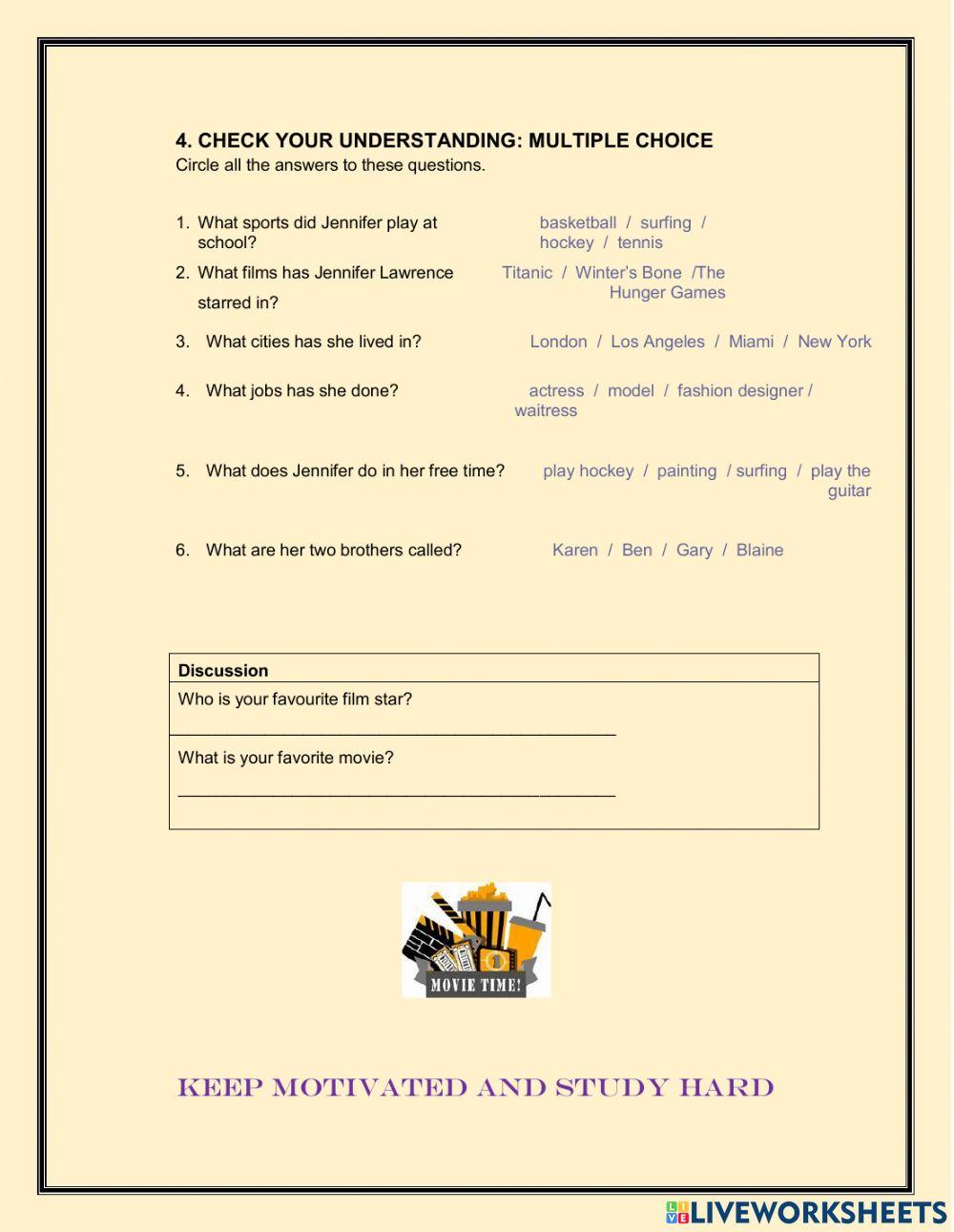 Films and Enter… | Free Interactive Worksheets | 796324