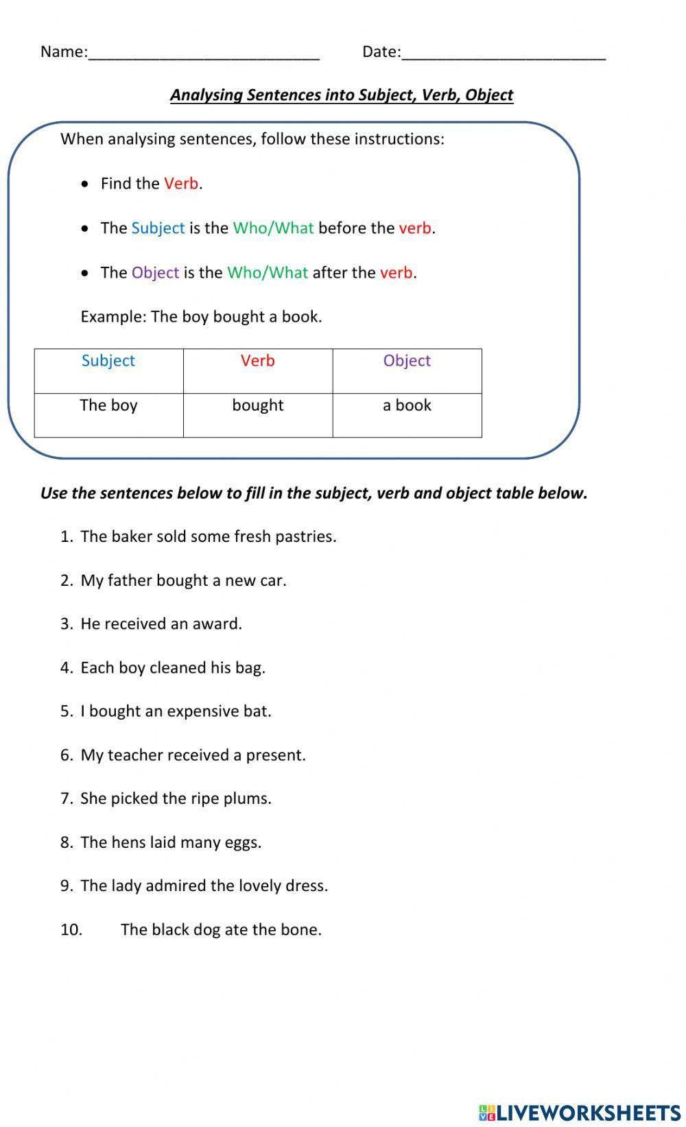 Subject-Verb-Object Interactive Worksheet Live Worksheets, 44% OFF Subject-Verb-Object Interactive Worksheet Live Worksheets, 44% OFF