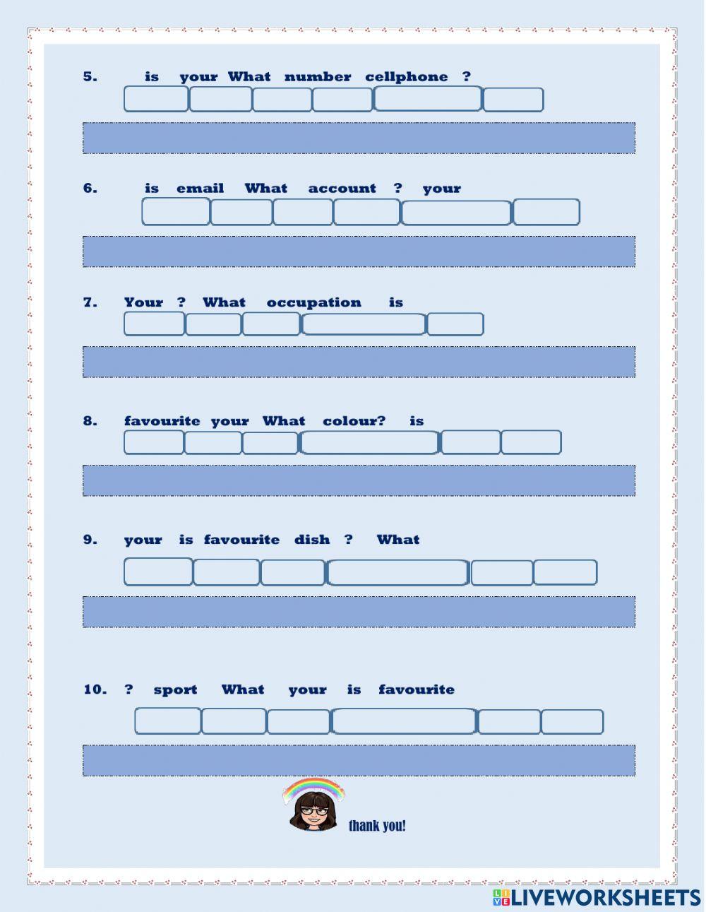 796932 | Personal information | SaraYJ | LiveWorksheets