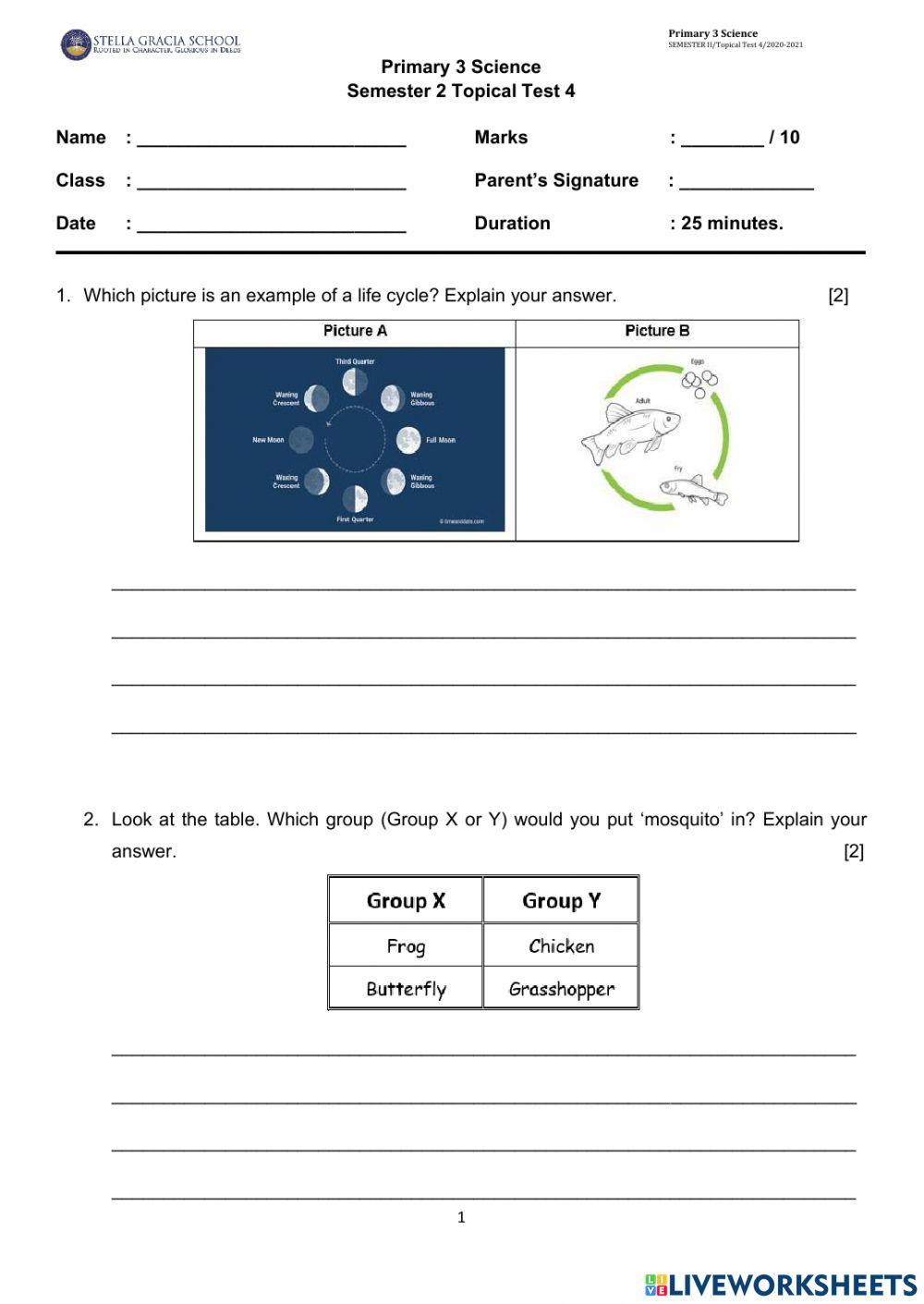 P3 Science- TT4… | Free Interactive Worksheets | 6469097
