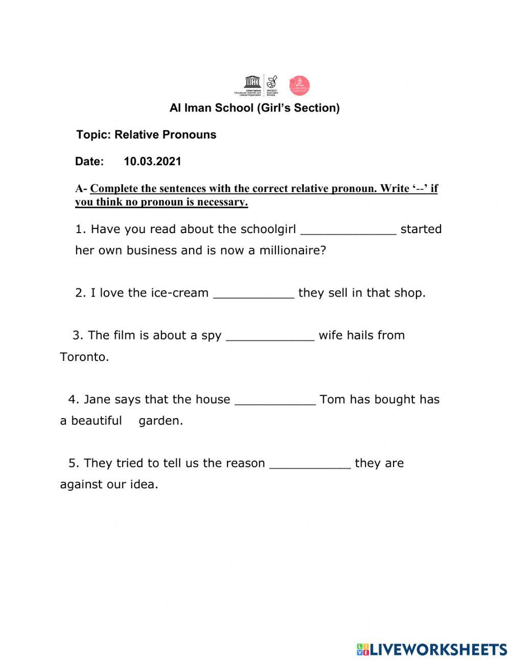 Relative pronouns 797267 | Meher120 | Live Worksheets