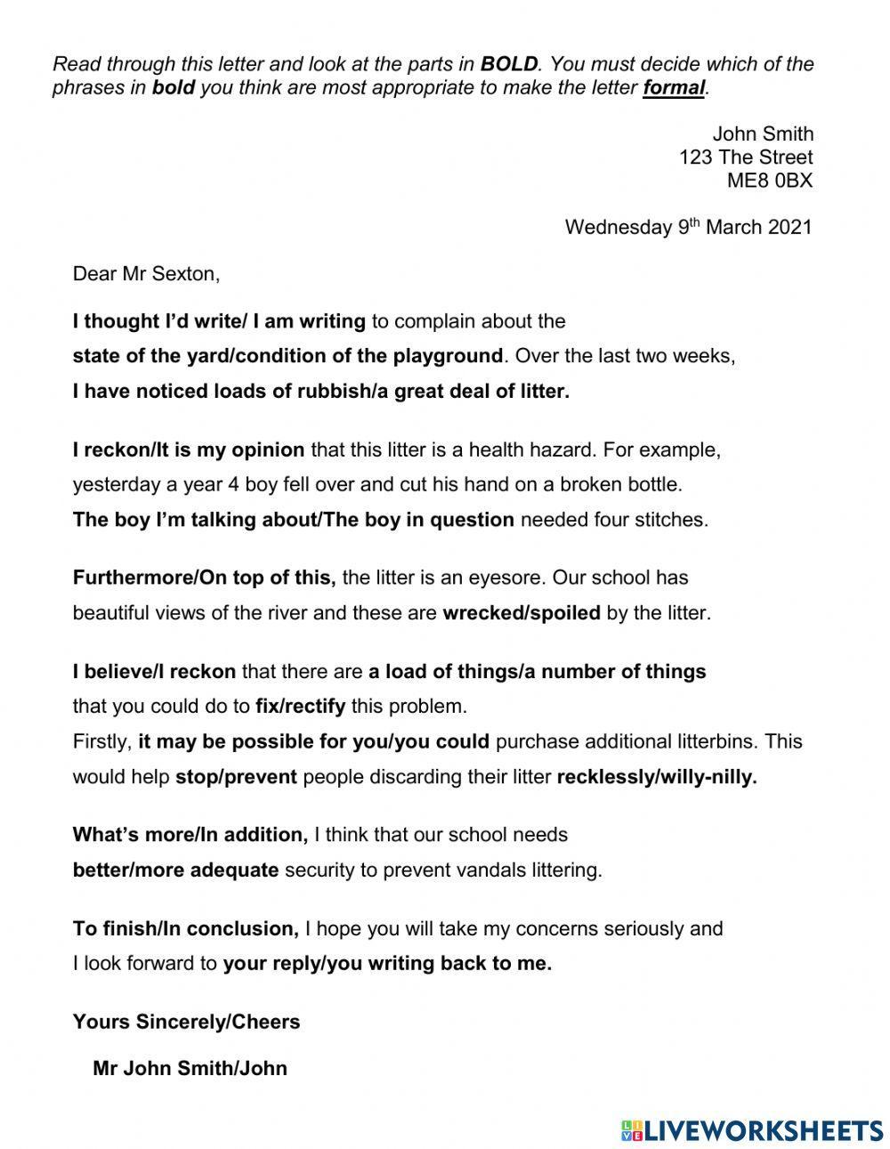 Informal letter | Free Interactive Worksheets | 797304