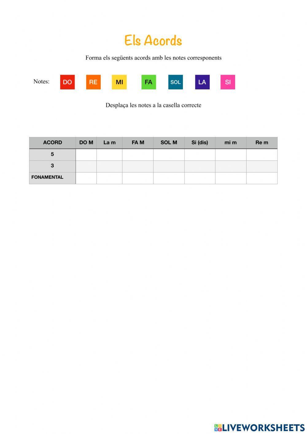 Acords worksheet | Live Worksheets