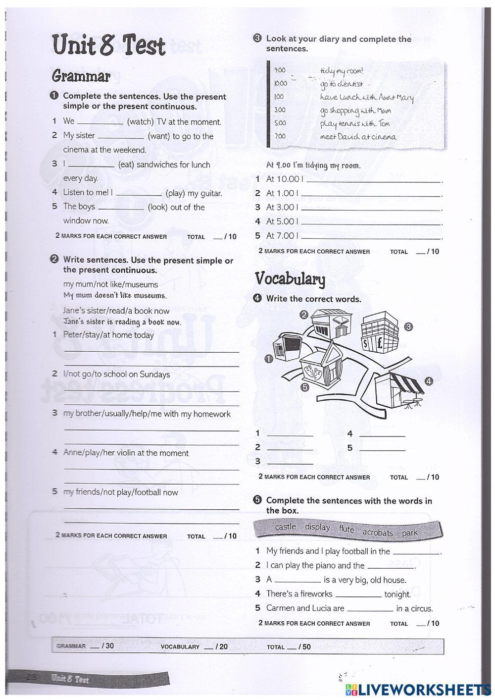 English test interactive worksheet for A' Class | Live Worksheets