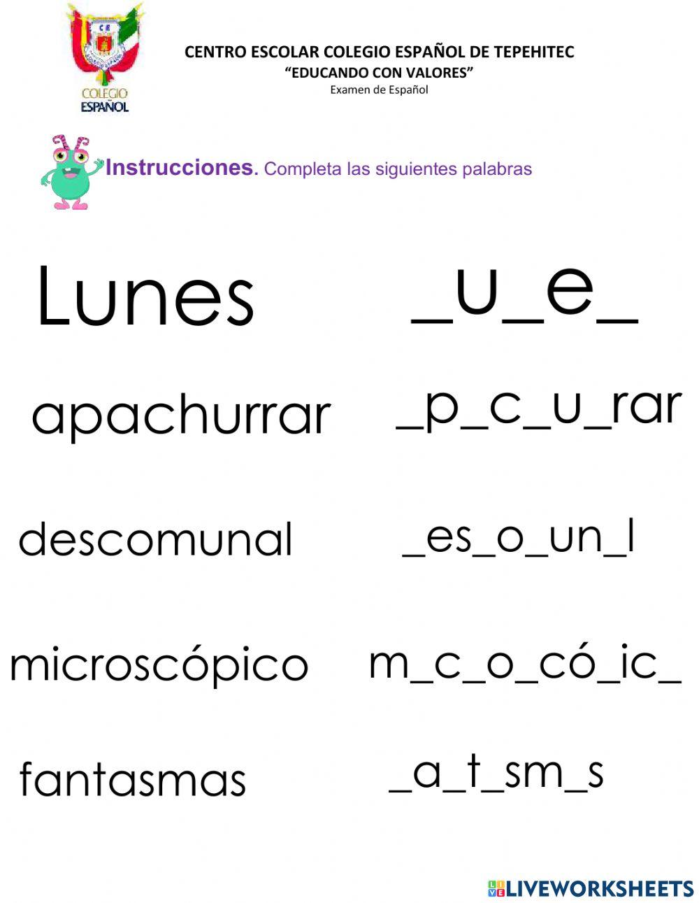 Evaluación de español 2do. Preescolar worksheet | Live Worksheets