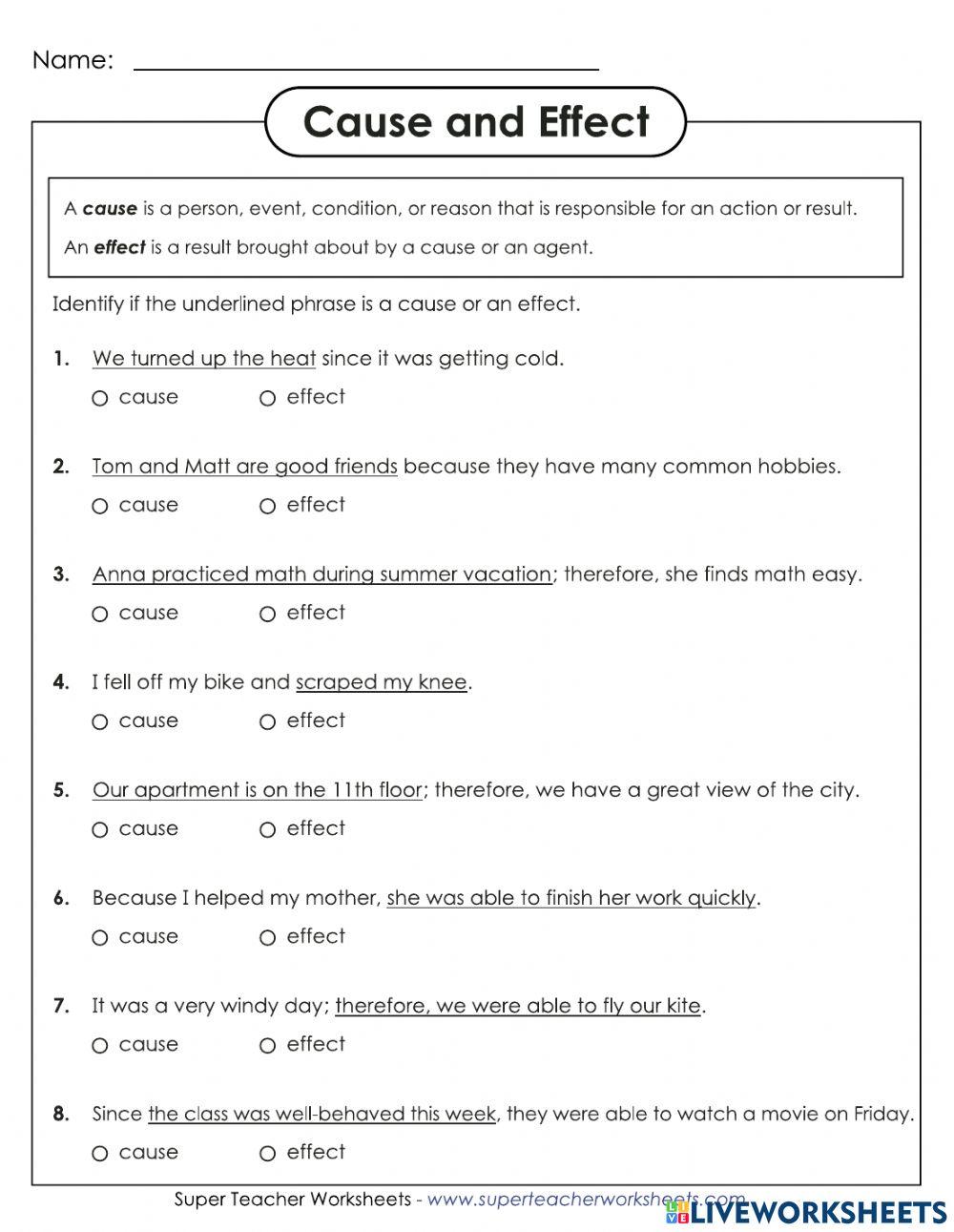 Cause and Effect online exercise for | Live Worksheets