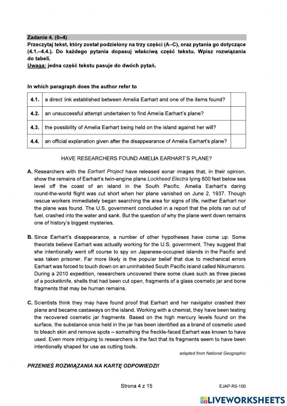 CKE matura próbna rozszerzona 2021 zad 1-8 worksheet | Live Worksheets
