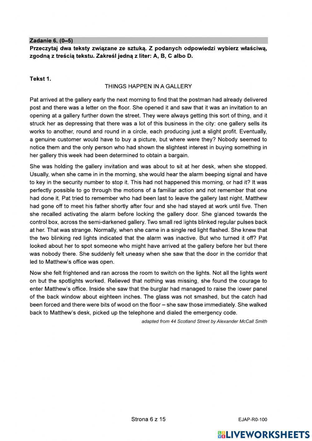 CKE matura próbna rozszerzona 2021 zad 1-8 worksheet | Live Worksheets