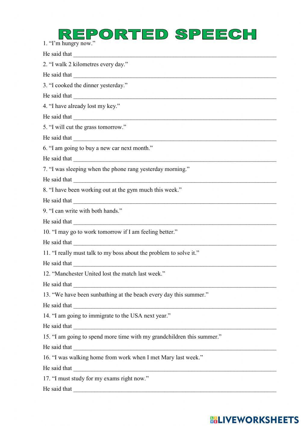 Reported speech… | Free Interactive Worksheets | 798413