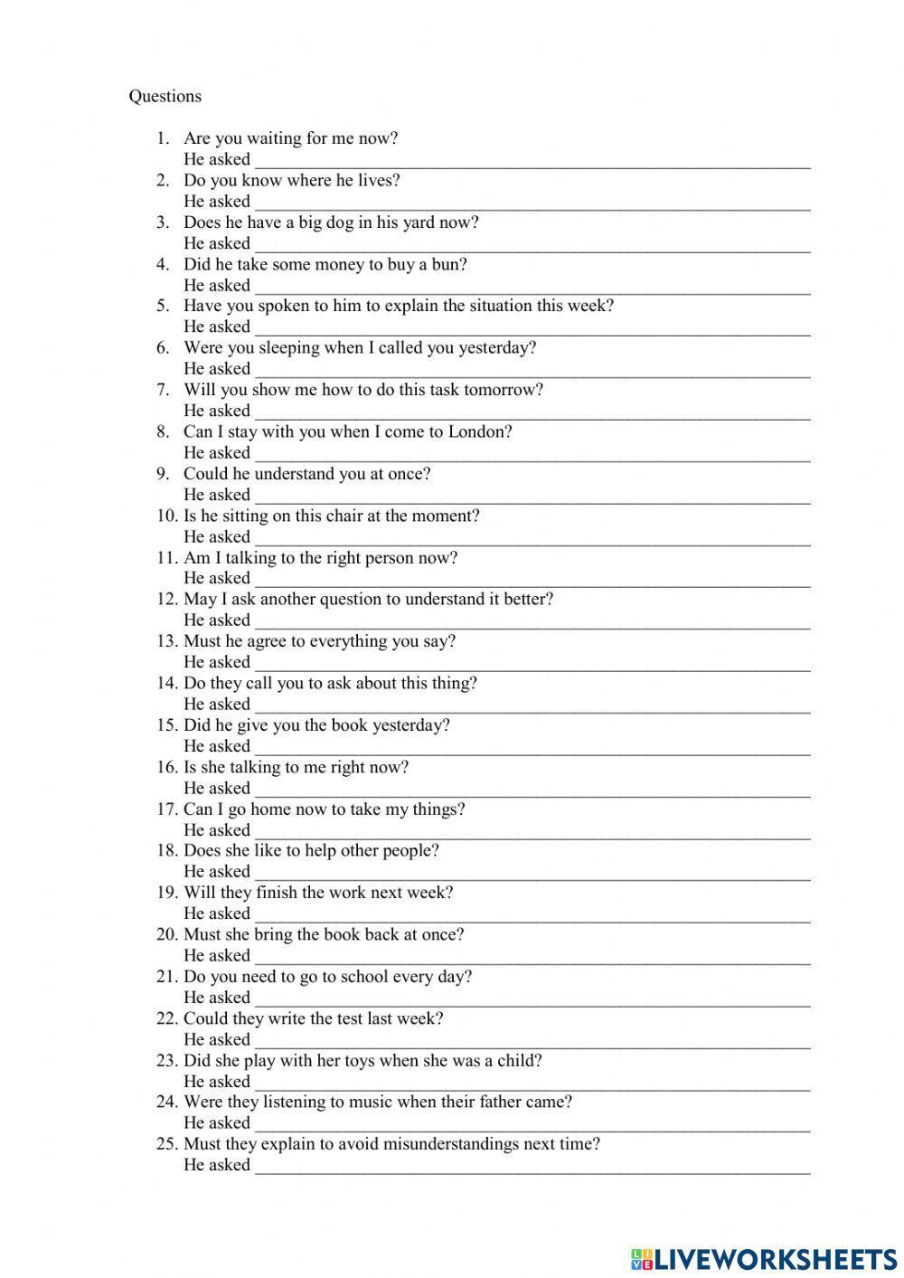 Reported speech… | Free Interactive Worksheets | 798413