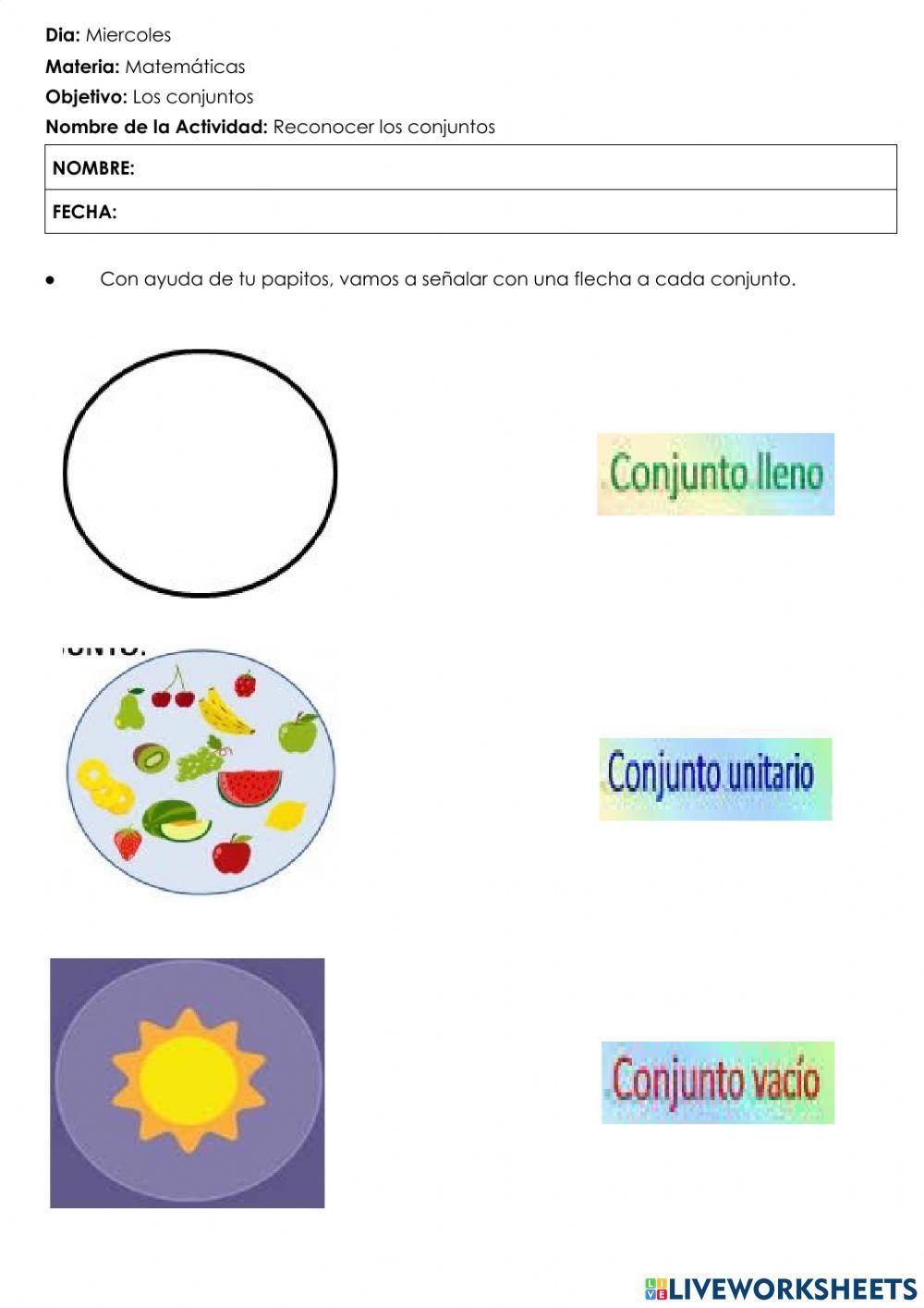 Tipos de conjuntos interactive worksheet | Live Worksheets