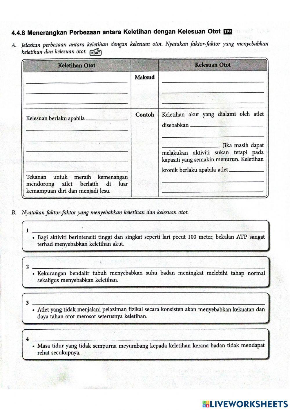 Keletihan & kelesuan | LiveWorksheets | 798753