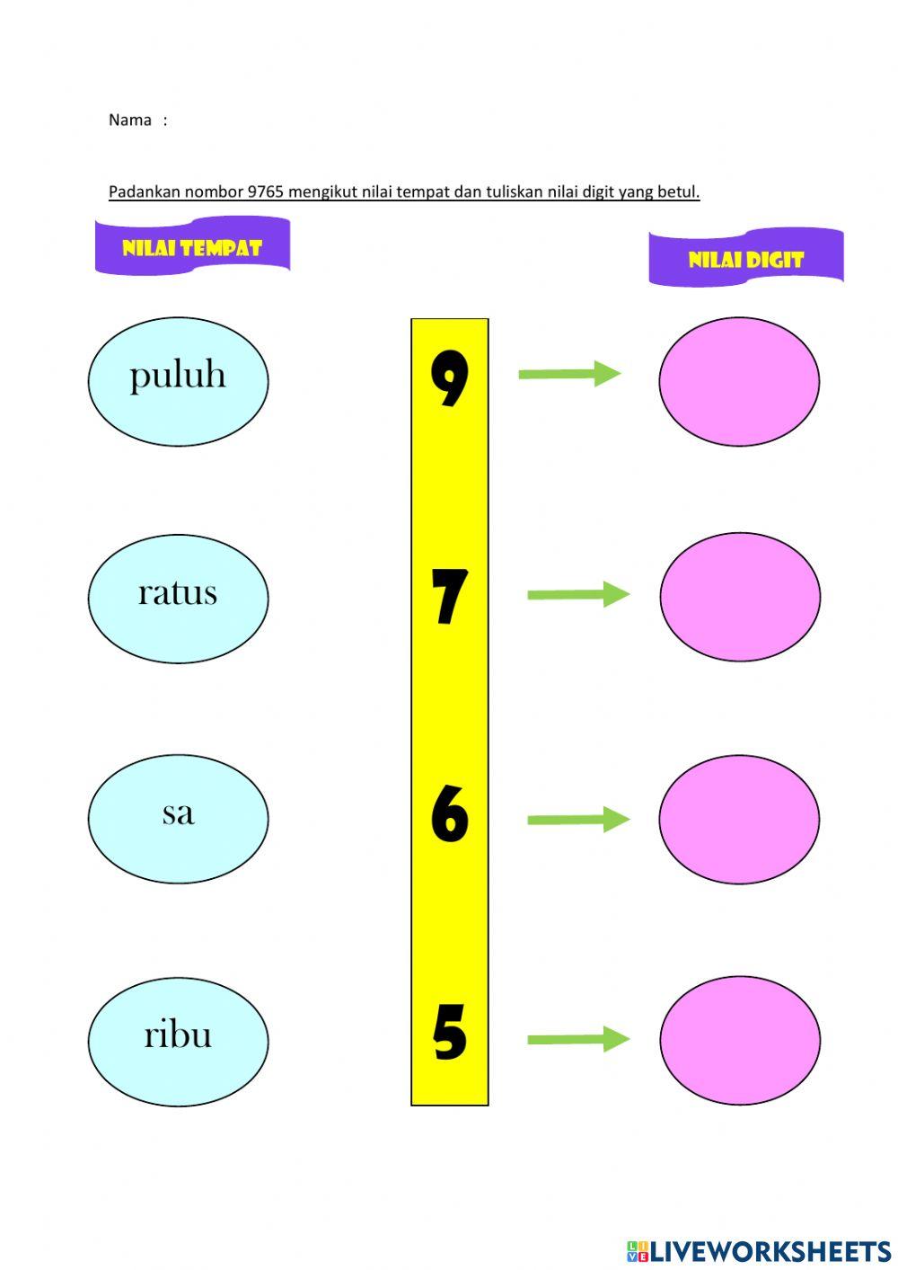 Nilai tempat & nilai digit exercise | Live Worksheets