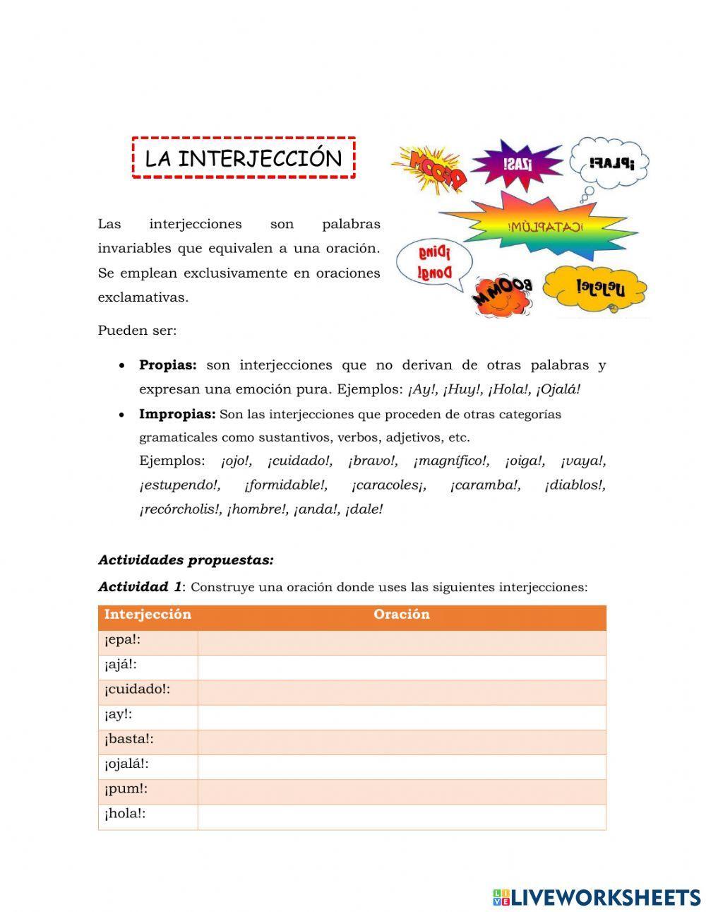 Interjección 798990 | Maira Banos | Live Worksheets
