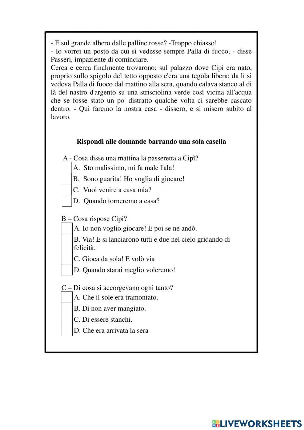 Cipi capitolo 11 worksheet | Live Worksheets
