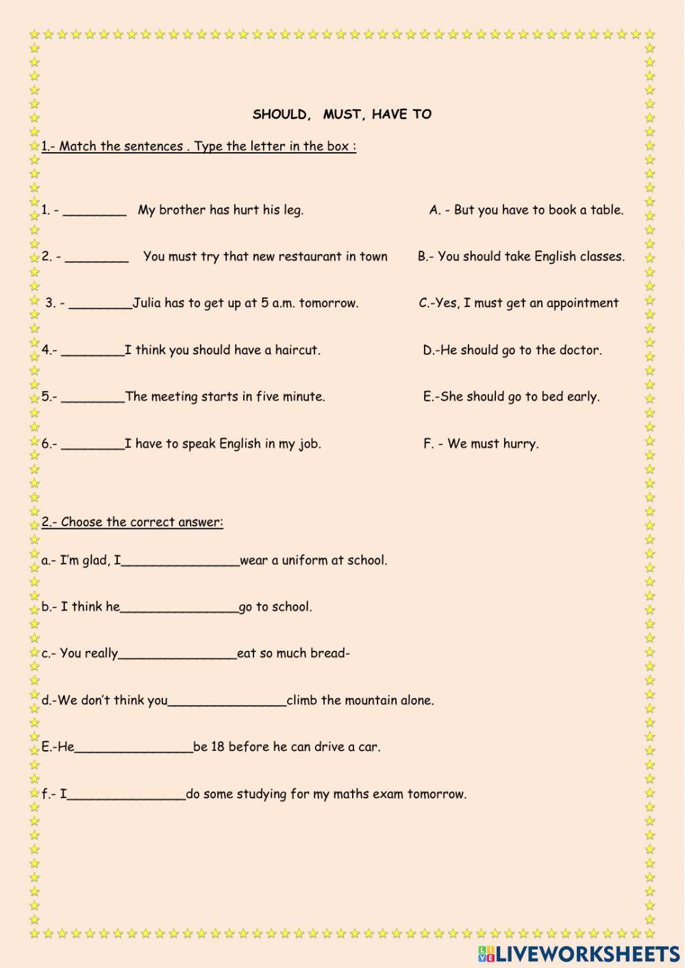 Should,must,hav… | Free Interactive Worksheets | 799179